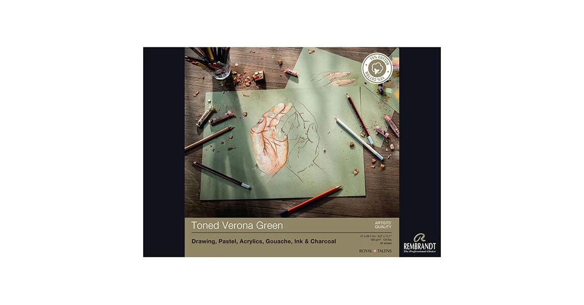 Rembrandt Toned rajz- és festőtömb, 180 g, 50 lap, A4 - verona green ...